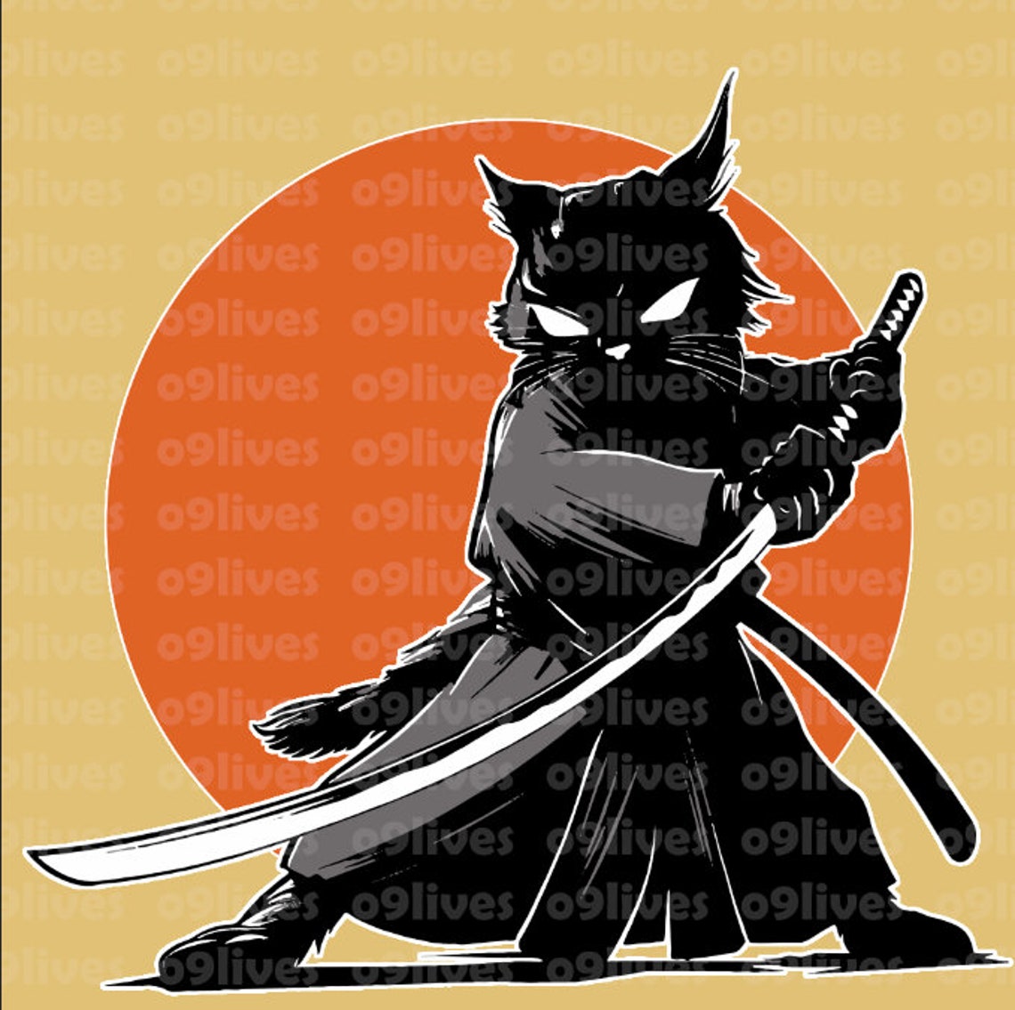 Ronin Cat Samurai Shinobi Cat Katana Sword Manga Cat Vector Clipart ...