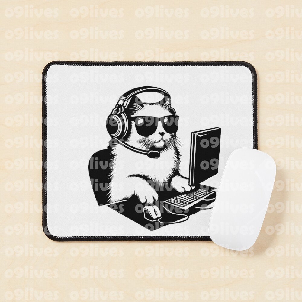 Gamer Cat Gaming Cat Playing on PC Clipart Sublimation Large ...