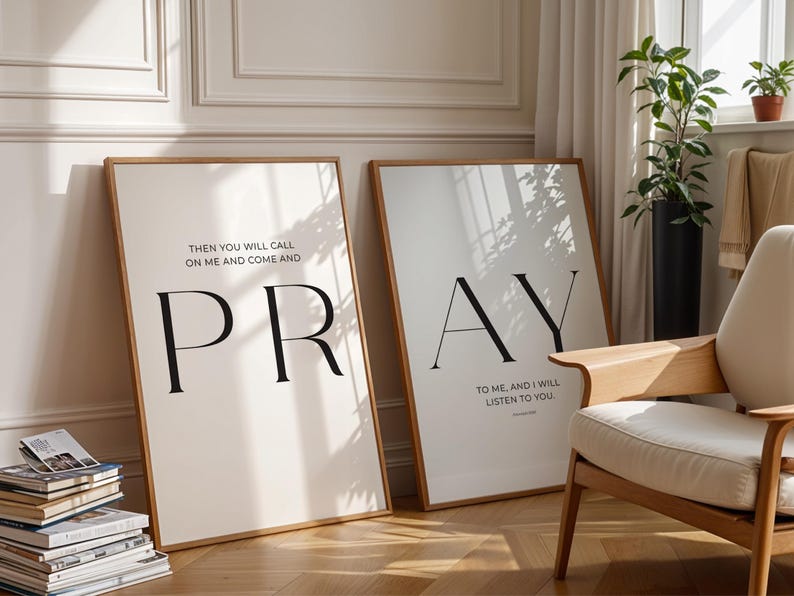 Pray Bible Verse Wall Art | Christian Decor Printable | Set of 2 ...