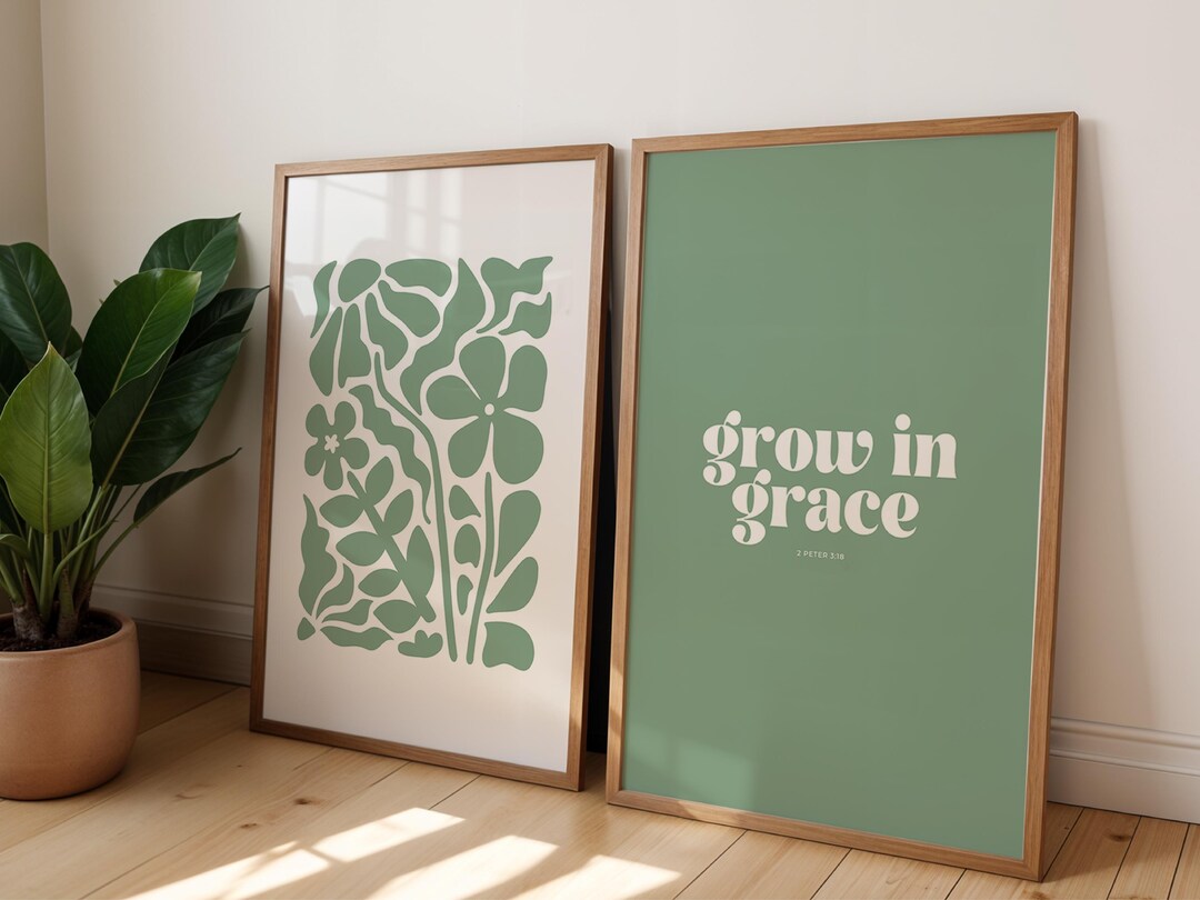 Grow in Grace Christian Print Set: Sage Green Bible Verse (digital ...