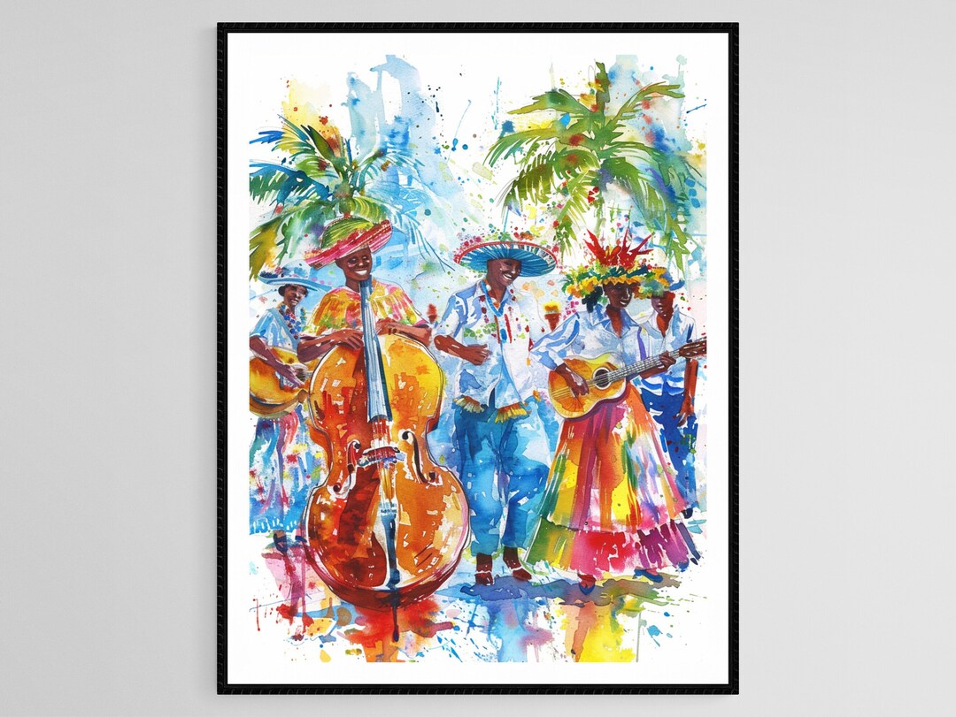 Dominican Street Festival, Dancers and Musicians, Watercolor Painting ...