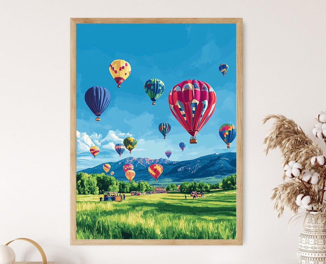Colorado Hot Air Balloon Festival Art Print, Colorful Balloons and Blue ...