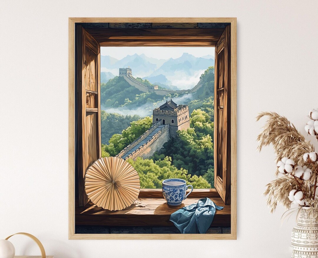 Mutianyu Great Wall Window Poster, Beijing Mountain View, Porcelain Cup ...