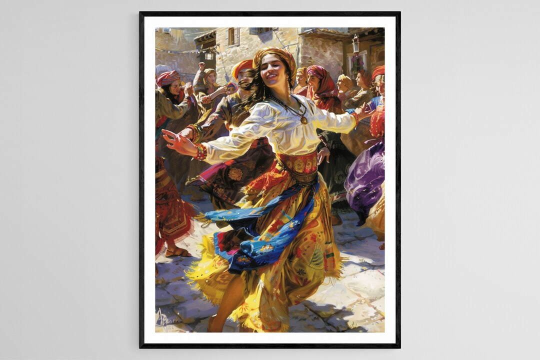 Kurdish Folk Dance Art Print Vibrant Traditional Illustration for ...