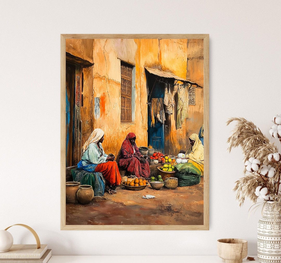 Sudanese Street Market Art Print, African Marketplace Scene, Cultural ...