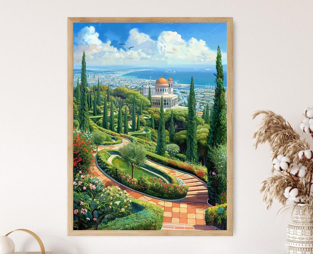 Haifa Baháʼí Gardens Art Print: Israel Coastal Cityscape - Etsy