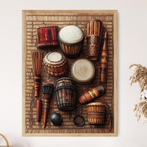 African Musical Instrument Illustration, Traditional Drum and Kalimba ...