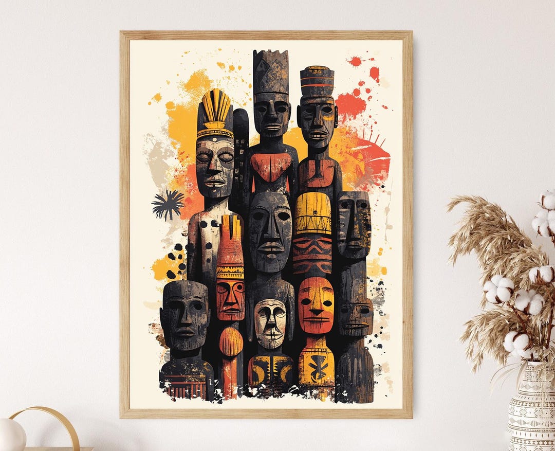 African Wooden Statue Illustration, Tribal Warrior and Fertility Figure ...