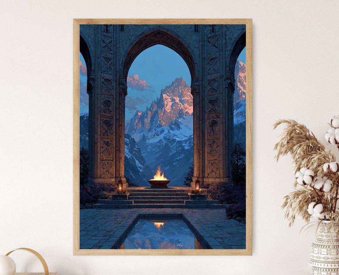 Magian Fire Temple Poster, Ancient Zoroastrian Shrine Art Print, Flat ...