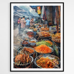Bandung Street Food Market Art Print: Vibrant Indonesian Culinary Scene ...