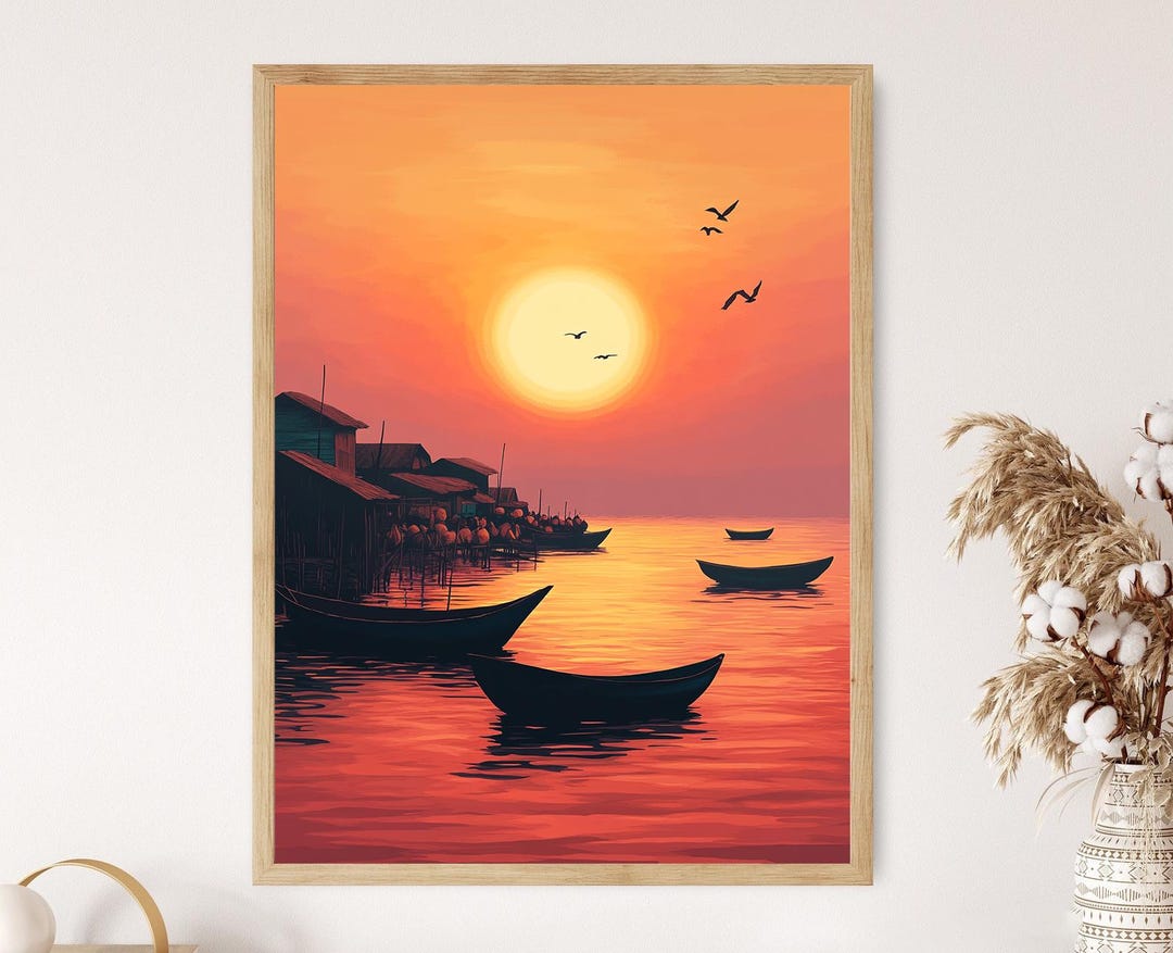 Lagos Lagoon Sunset Art Print, Nigerian Coastal Scene, Vibrant ...