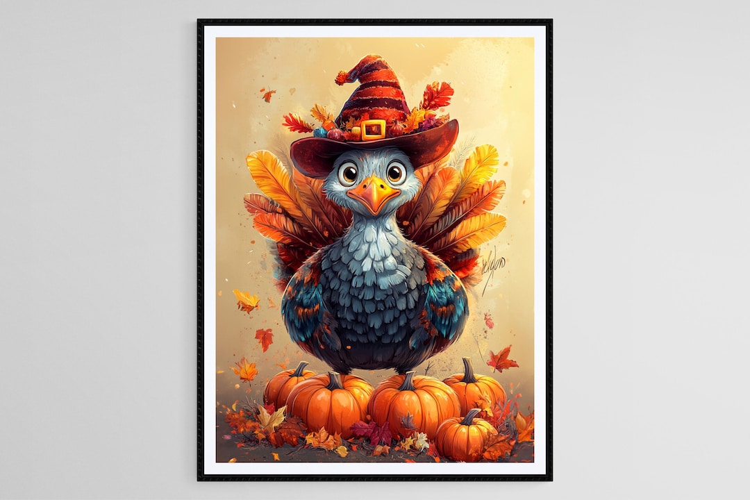 Whimsical Turkey Character Art Print, Thanksgiving Festive Decor - Etsy