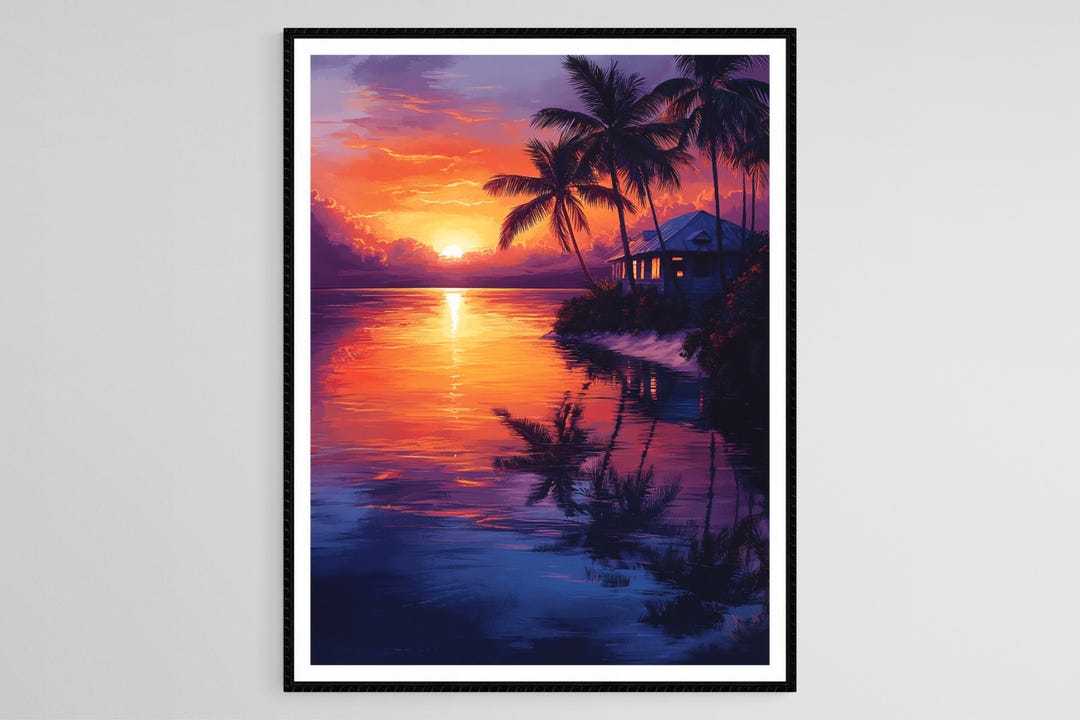 Florida Keys Sunset Art Print, Tropical Palm Trees, Vibrant Ocean ...