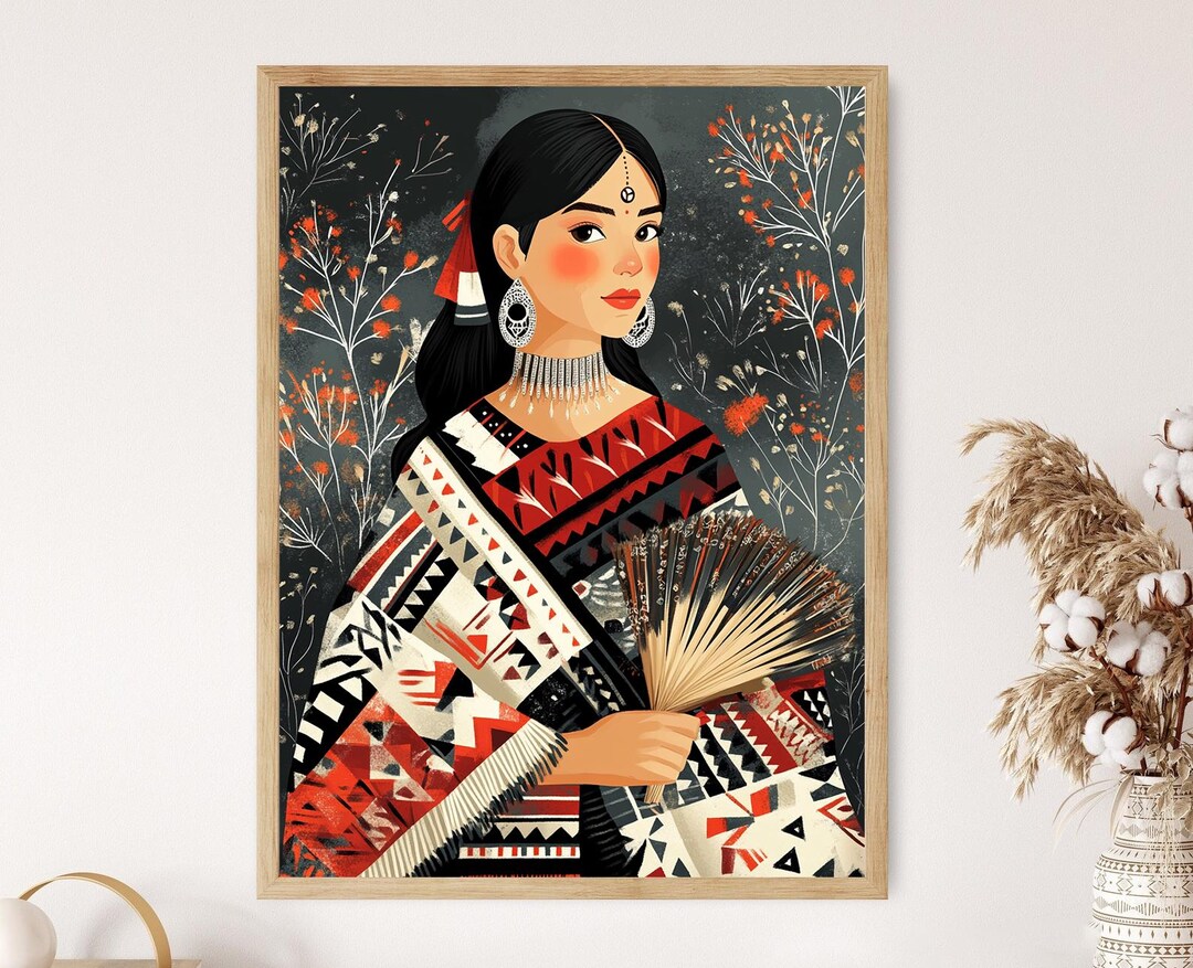 Argentinian Woman Illustration, Mapuche Hand Fan, Indigenous Textile ...