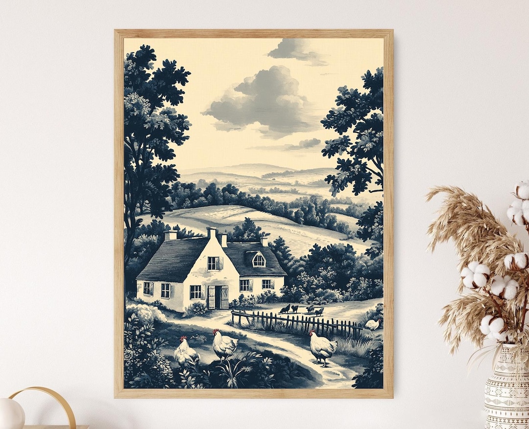 Rustic Farm Toile De Jouy, Countryside Life, Vintage Sepia Art Print - Etsy