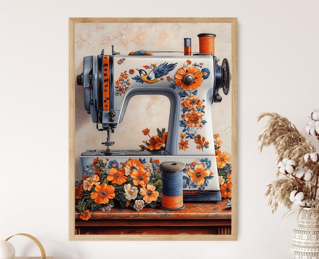 Mexican Sewing Machine Illustration: Otomi Embroidery Motifs, Colorful ...