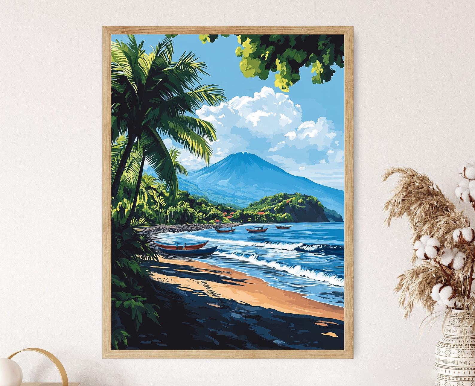 Limbe Beachfront Illustration, Black Sand and Mount Cameroon Art Print ...
