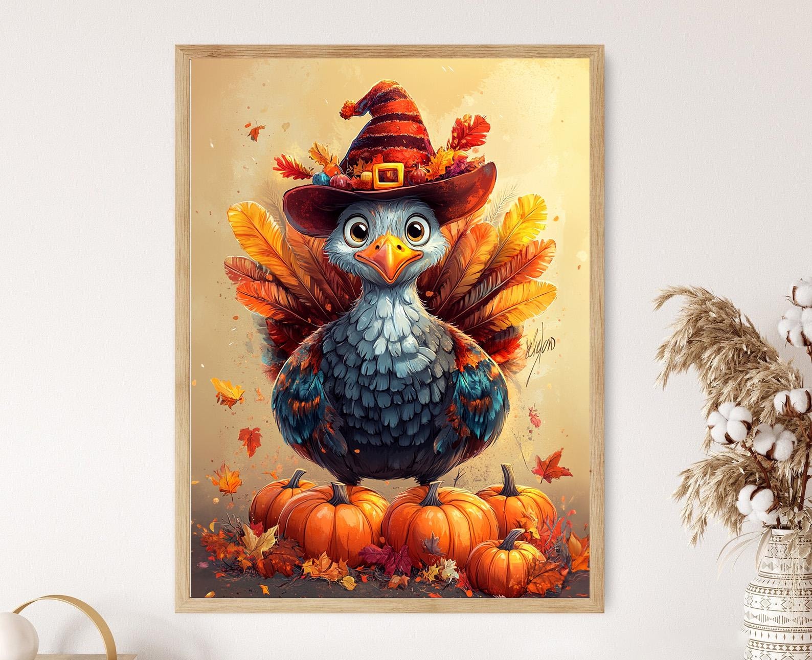 Whimsical Turkey Character Art Print, Thanksgiving Festive Decor - Etsy