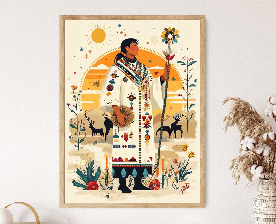 Huichol Shaman Illustration, Mexican Indigenous Ritual, Spiritual Folk ...