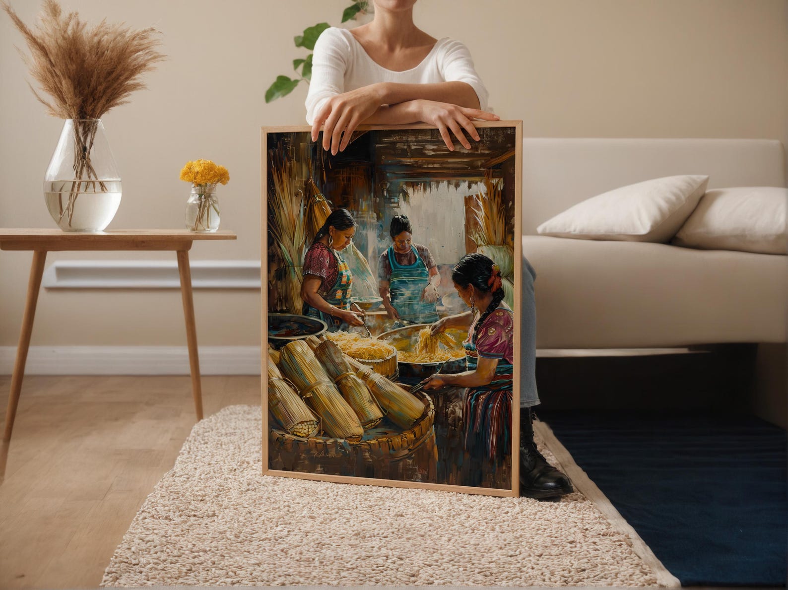 Traditional Guatemalan Tamale Preparation Painting, Indigenous Women ...