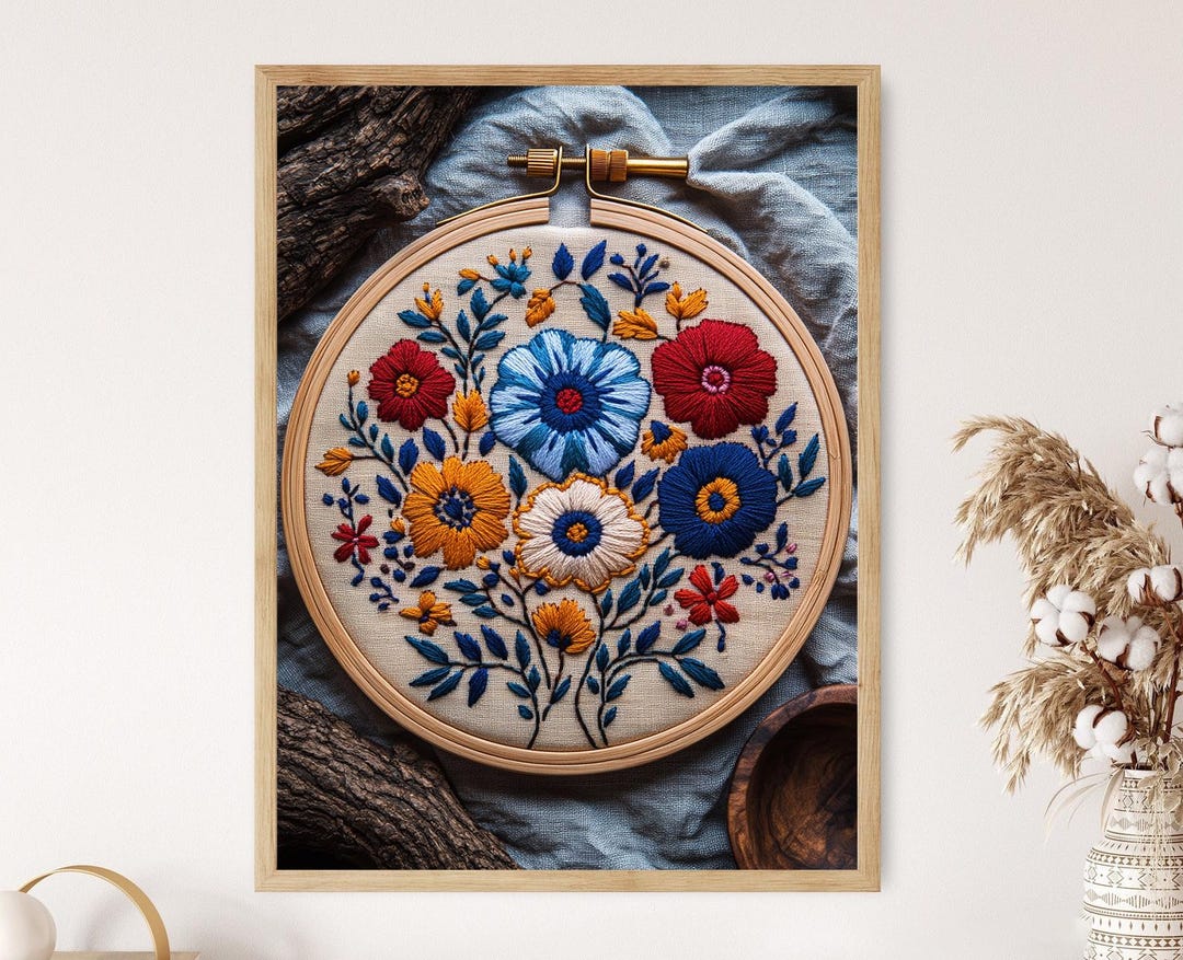 Slovak Embroidery Art Print, Wooden Hoop Folk Decor Poster - Etsy