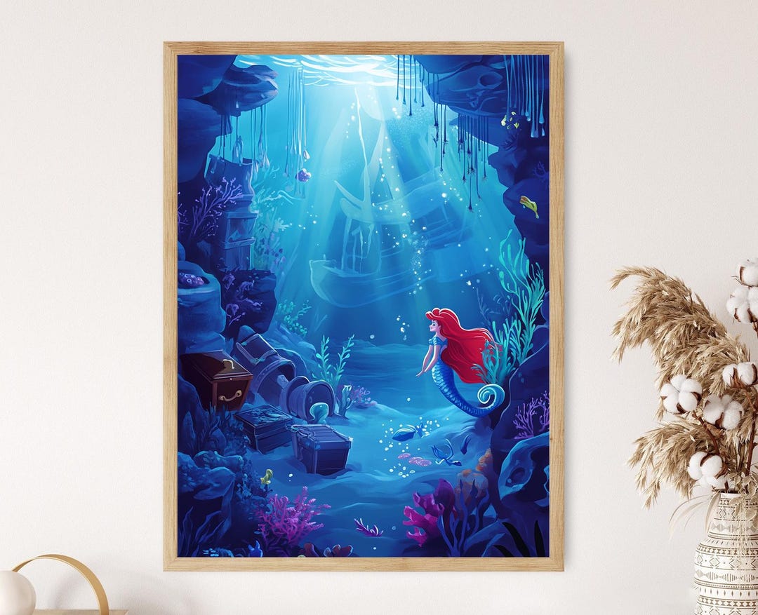 Mermaid Grotto Art Print, Underwater Fantasy Decor, Ocean Adventure ...