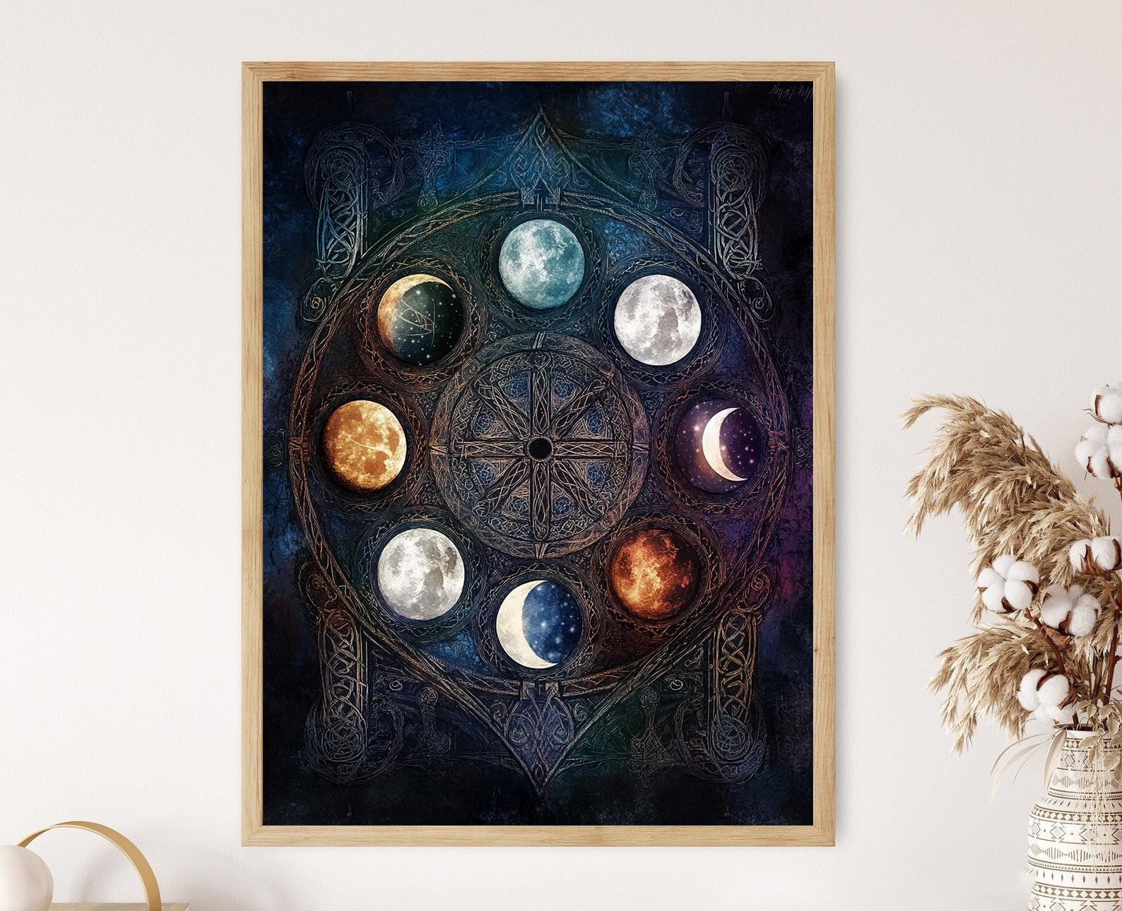 Celtic Moon Phase Wheel Art Print, Intricate Knotwork, Lunar Phases - Etsy