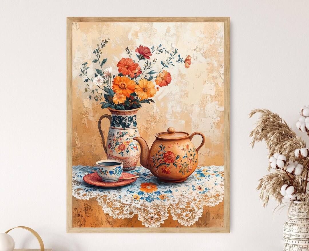 Armenian Tea Scene Art Print: Ornate Clay Pot, Lace Tablecloth - Etsy