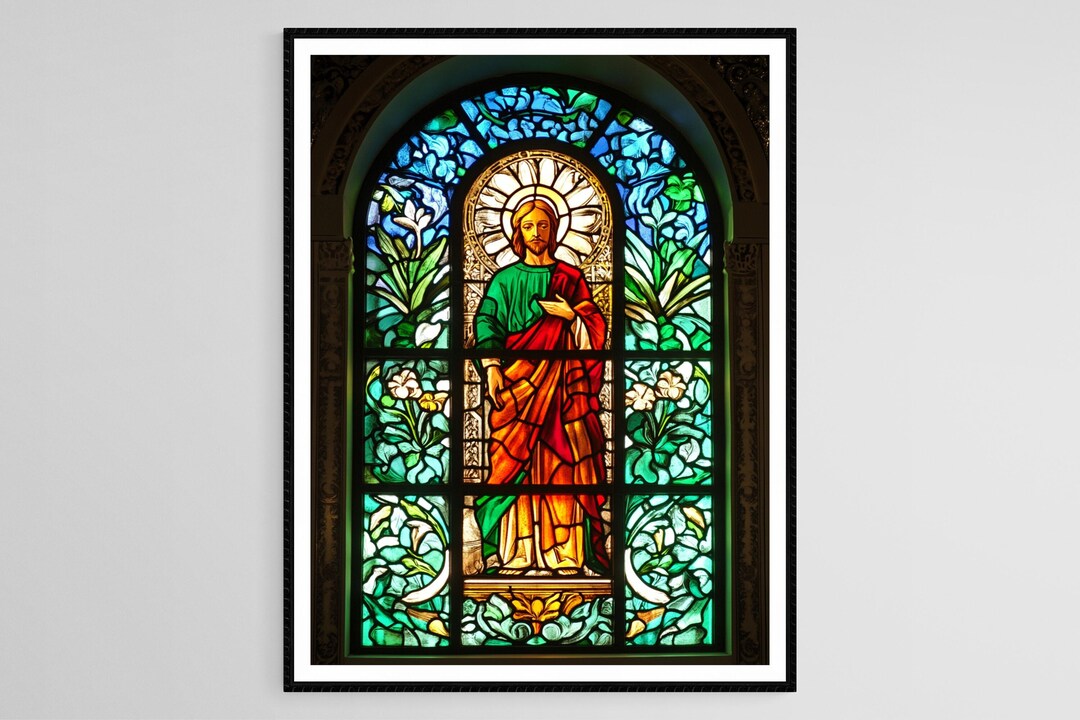 Christian Stained Glass Art Print, Depicting a Saint, Vibrant Colors ...