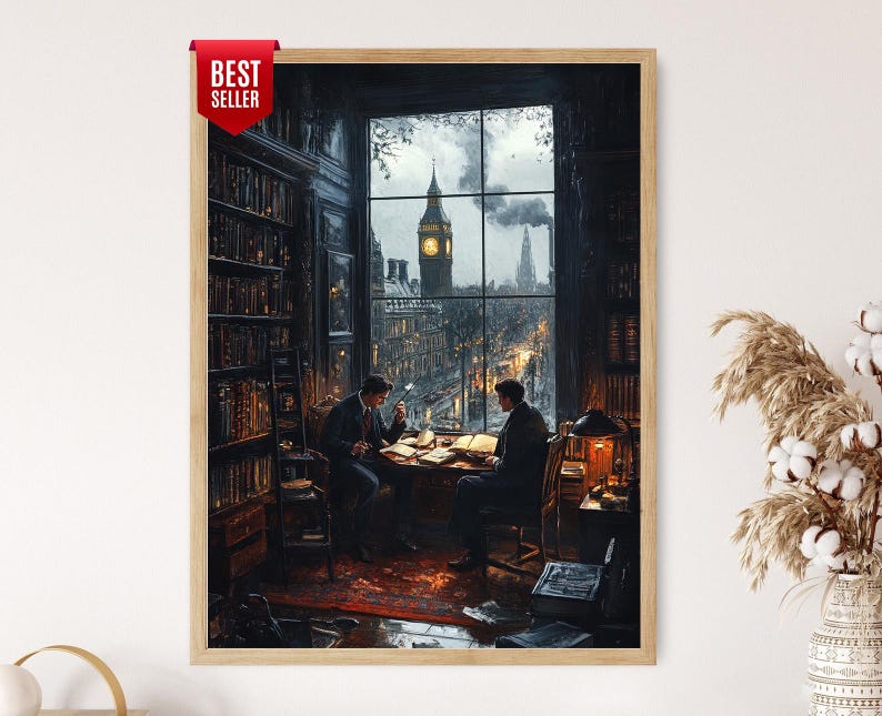 Sherlock Holmes and Dr. Watson Art Print, Classic Mystery Decor Poster ...