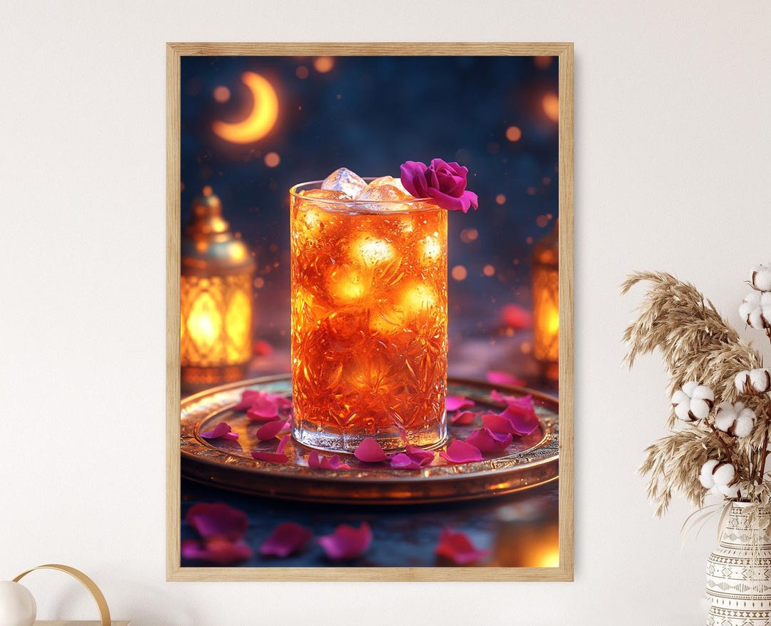 Rooh Afza Sharbat Art Print, Festive Ramadan Beverage Decor, Rose Petal ...