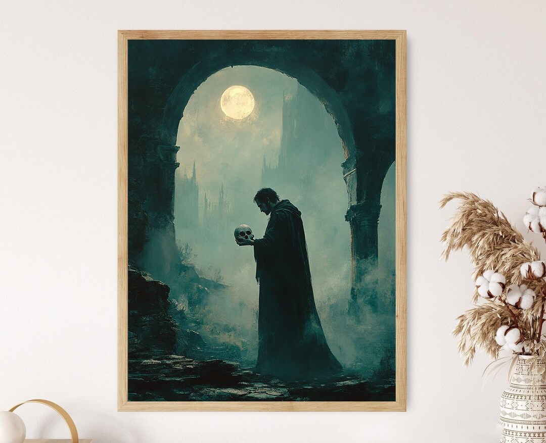 Hamlet Skull Art Print: Gothic Shakespeare Scene, Literary Wall Decor ...