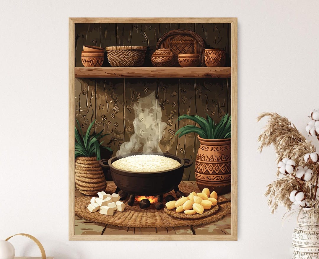 Tanzanian Rustic Kitchen Art Print, Traditional Cooking Scene, Ugali ...