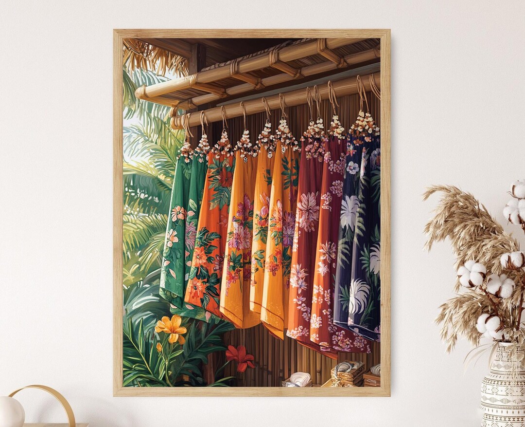 Tahitian Pareo Fabrics Illustration, Floral Patterns and Shell Jewelry ...