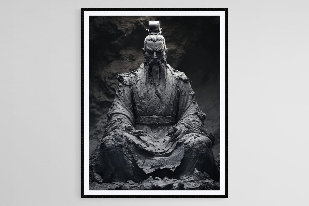 Ancient Chinese Emperor Xuan Statue Illustration, Monochrome Stone Art ...