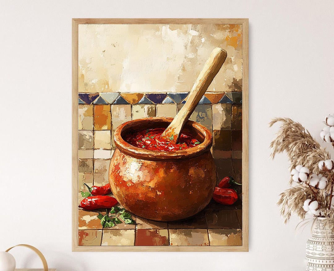 Serbian Ajvar Pot With Wooden Stirring Paddle Illustration - Etsy