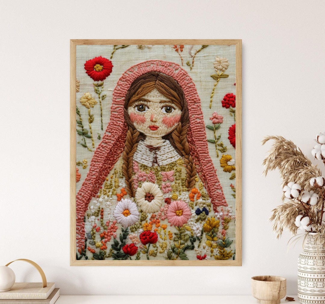 Serbian Embroidery Girl Print, Balkan Folklore Art - Etsy