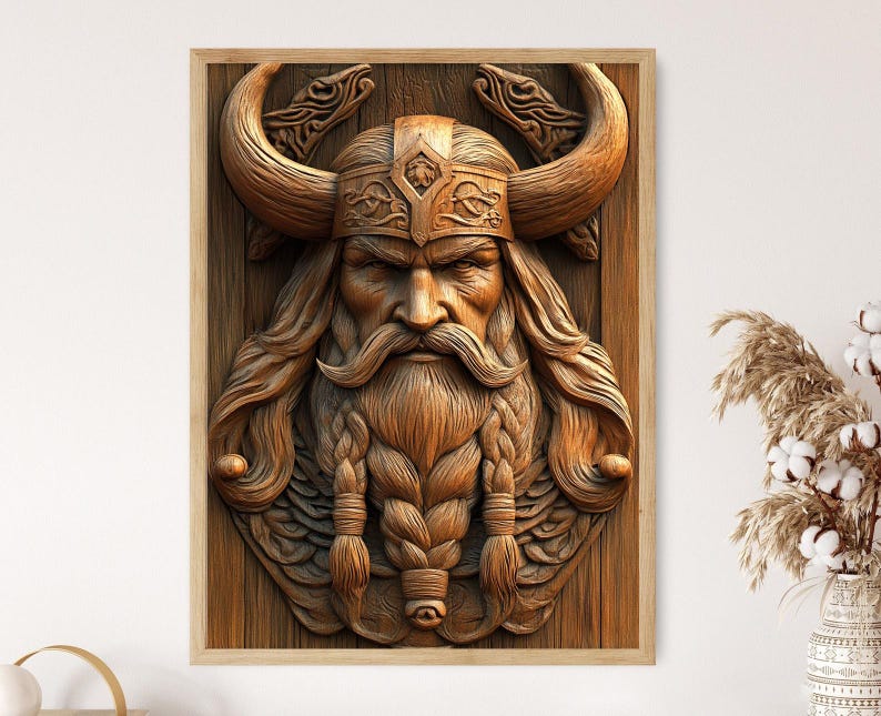 Thor Wood Carving Art Print: Norse Mythology Viking Decor - Etsy