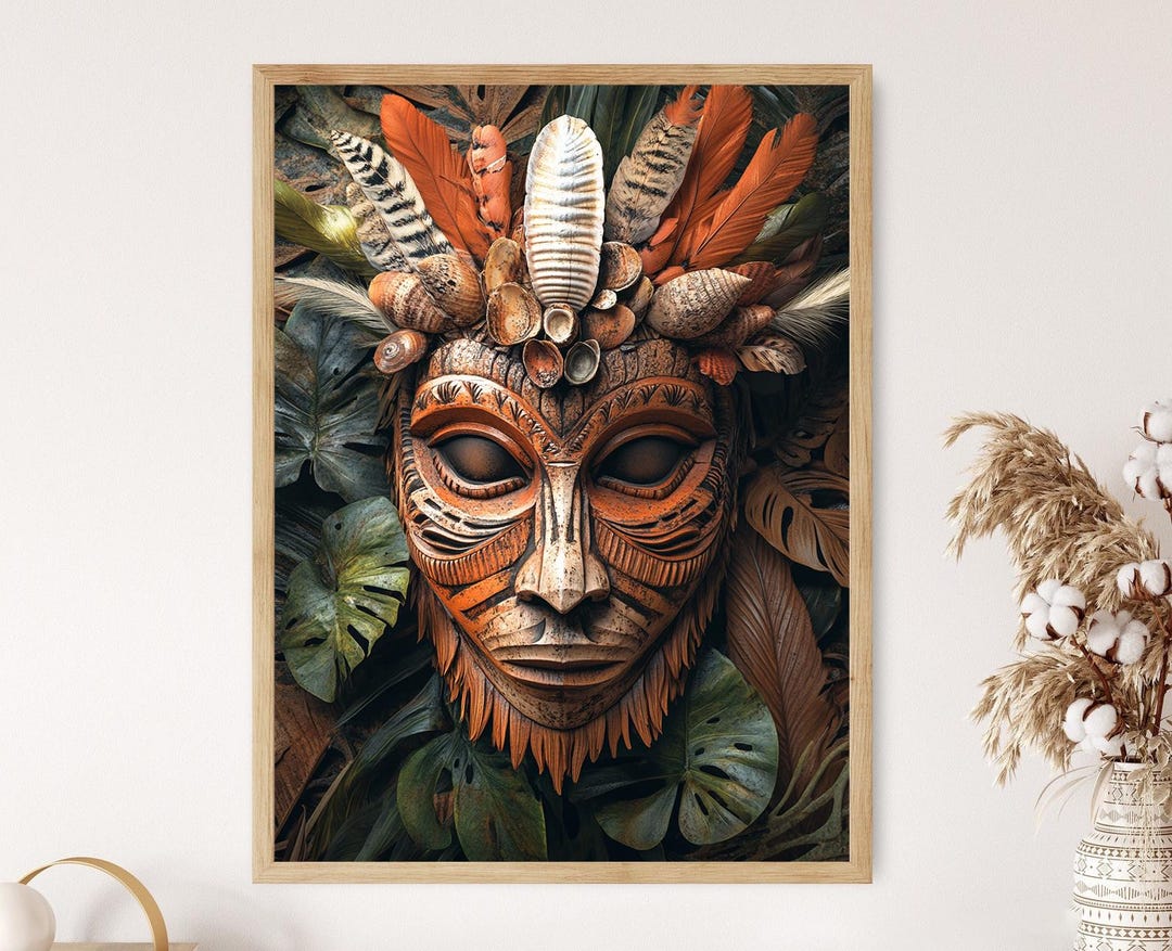Sepik River Spirit Mask Wood Carving Art Print, Papua New Guinea Decor ...