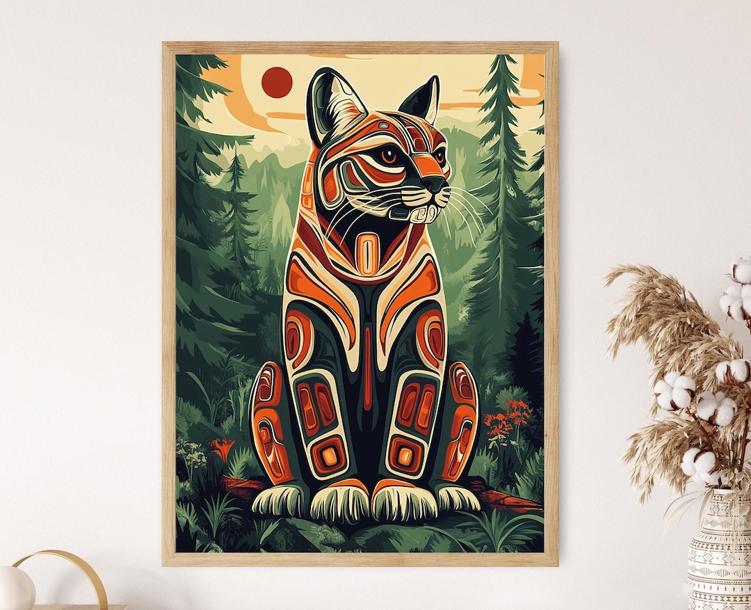 Haida Bobcat Art Print, Formline Style, Strength and Protection, Forest ...