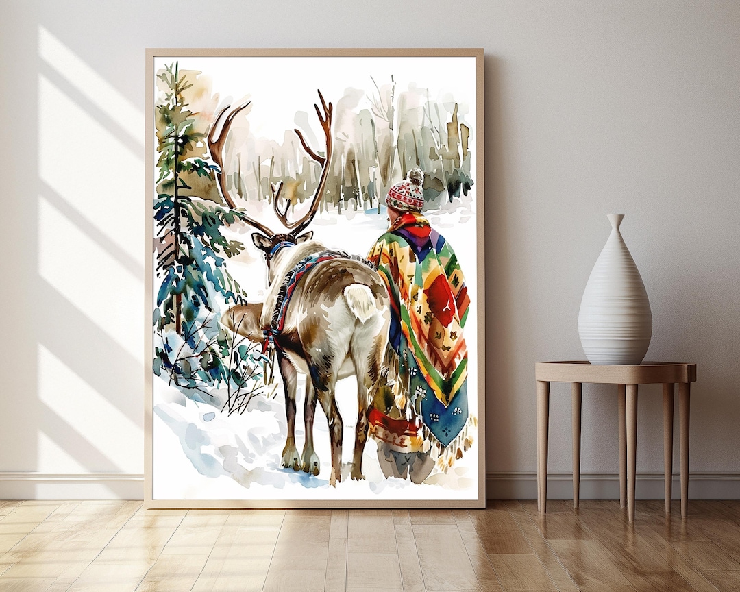 Sami Culture Illustration, Reindeer Herding in Lapland - Etsy