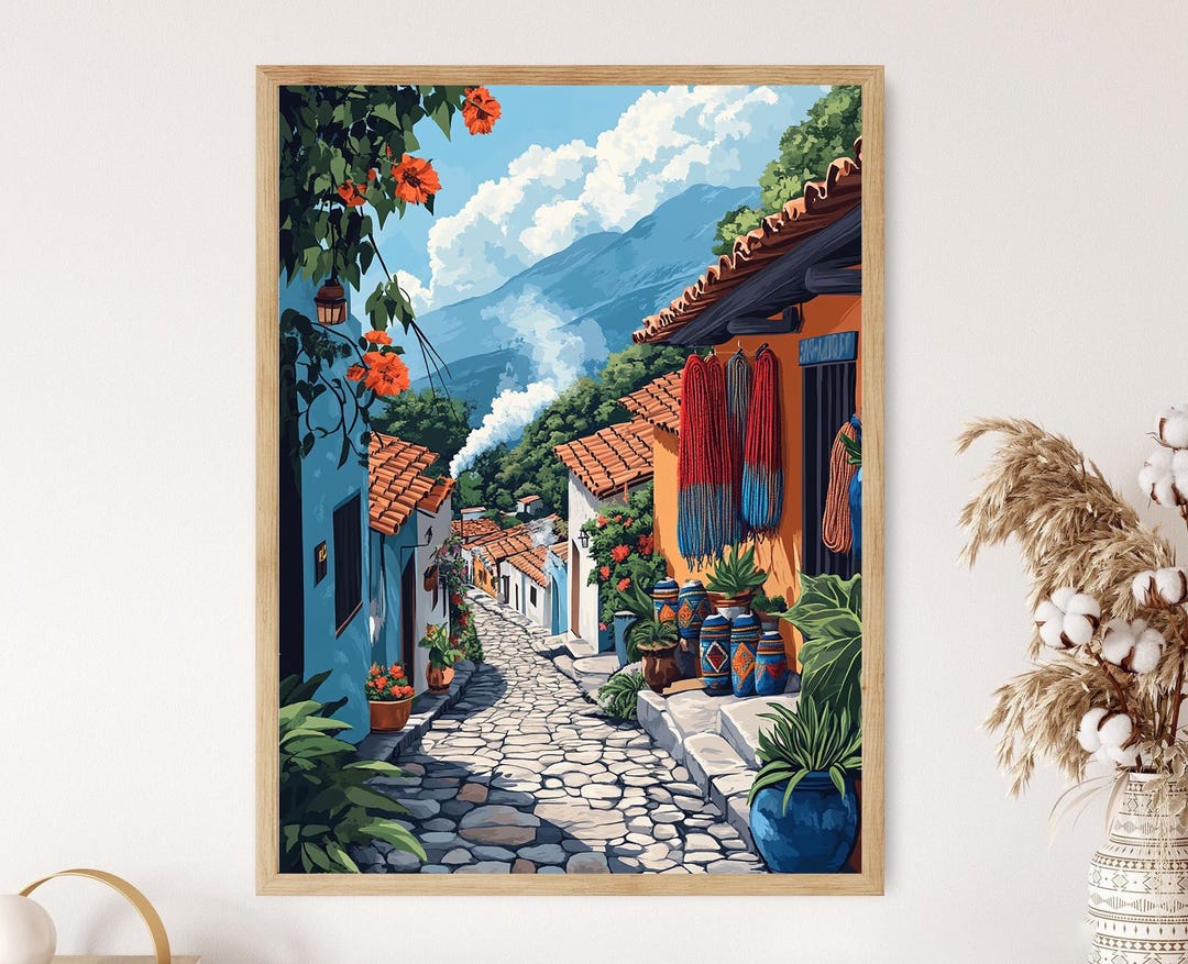Chichicastenango Wool Corner Poster, Mayan Yarn Skeins Fine Print ...