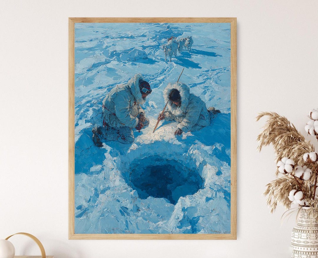 Inuit Ice Fishing Painting, Eskimo Arctic Bone Spear Poster, Native ...