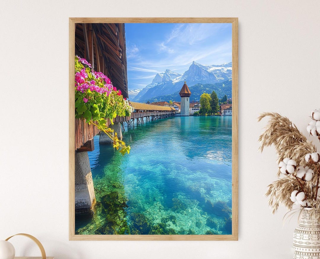 Lake Lucerne Switzerland Art Print, Clear Blue Water, Towering ...