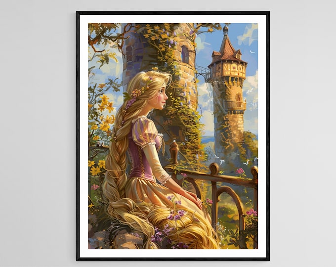Poster Rapunzel Wall Decor Fairy Tale Brothers Grimm Art Print Princess ...