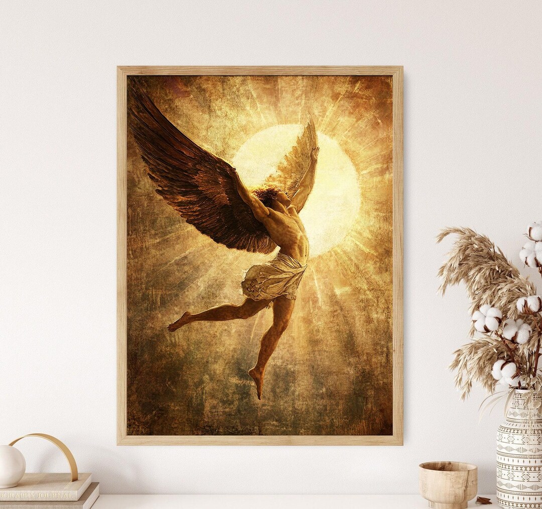 Icarus Falling Art Print, Greek Mythology Wall Art, Tragic Hero Icarus ...