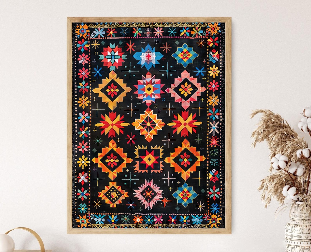 Intricate Bulgarian Embroidery Pattern Art, Geometric Shapes Print ...
