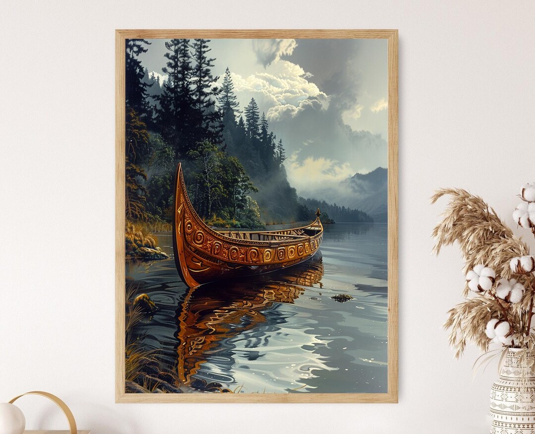 Detailed Maori Waka Canoe Illustration, Intricate Carvings and Water ...