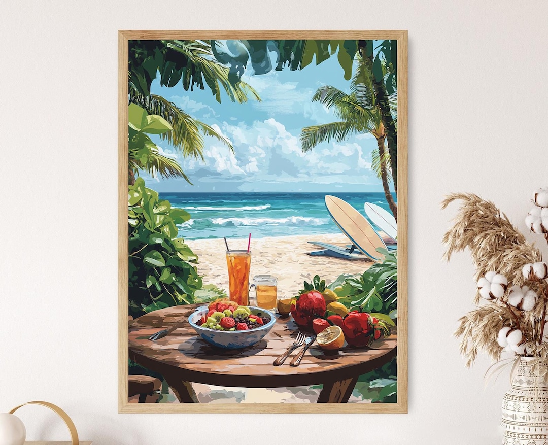 Kailua Breakfast Table Art Print, Traditional Hawaiian Food, Coastal ...