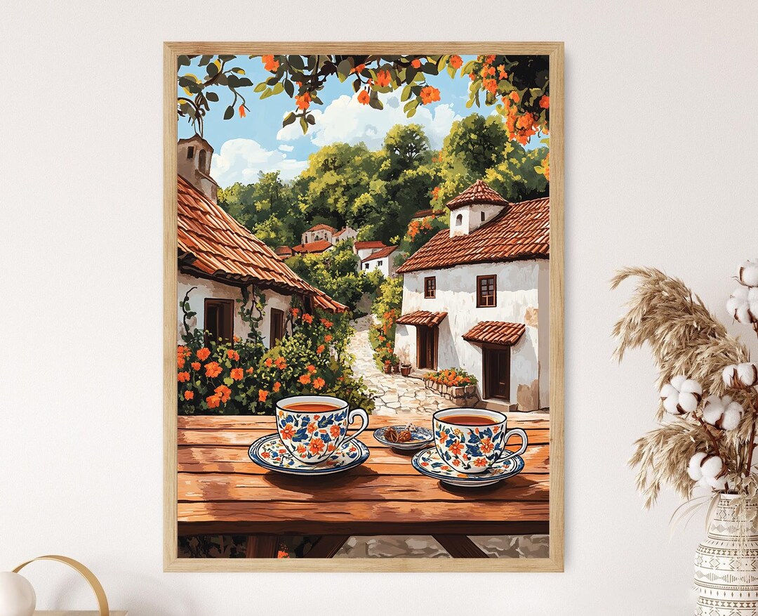 Romanian Tea Set Art Print, Village Courtyard Decor Poster - Etsy
